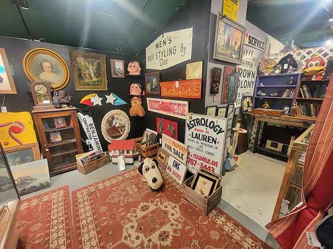 Every wall tells a thousand stories, and this one's shouting them all at once in glorious vintage chaos.