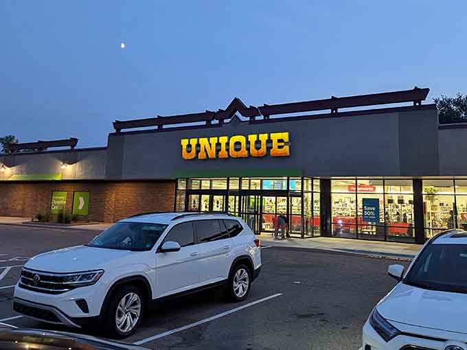 Even at dusk, Unique Thrift Store shines bright, ready to deliver deals that'll make your wallet smile.