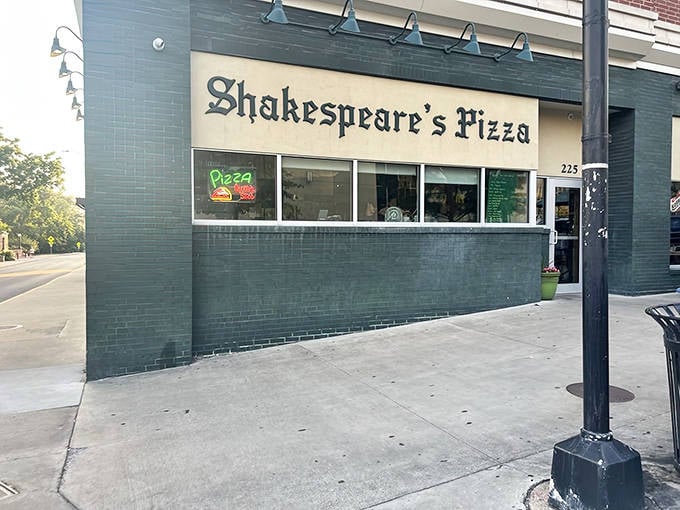 Shakespeare's distinctive emerald exterior isn't just a restaurant&mdash;it's a beacon of hope for the hungry, promising doughy delights that would make the Bard himself wax poetic.