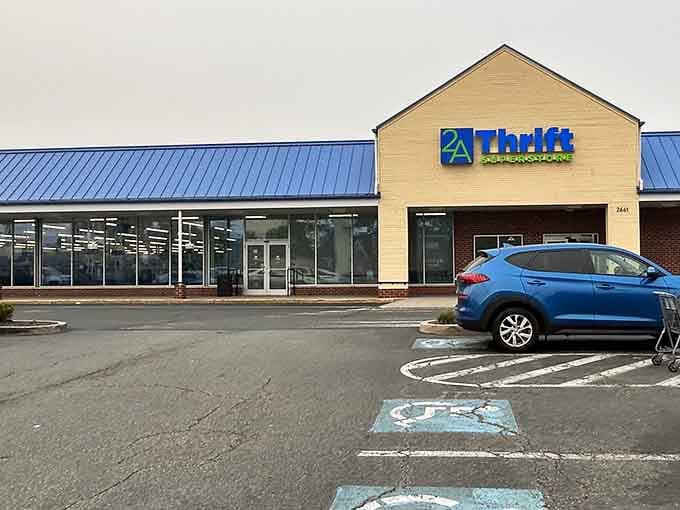 That cheerful yellow exterior and blue roof practically shout "come find your next treasure" from the parking lot.