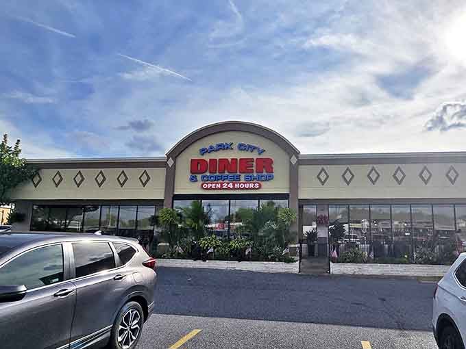 The classic diamond pattern exterior isn't just decoration&mdash;it's a beacon of hope for hungry travelers at any hour. Open 24 hours means crab cake cravings never go unanswered.