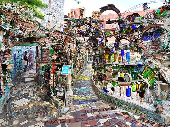 Where reality takes a vacation. Every inch of Philadelphia's Magic Gardens tells a story through fragments that somehow create a cohesive wonderland.