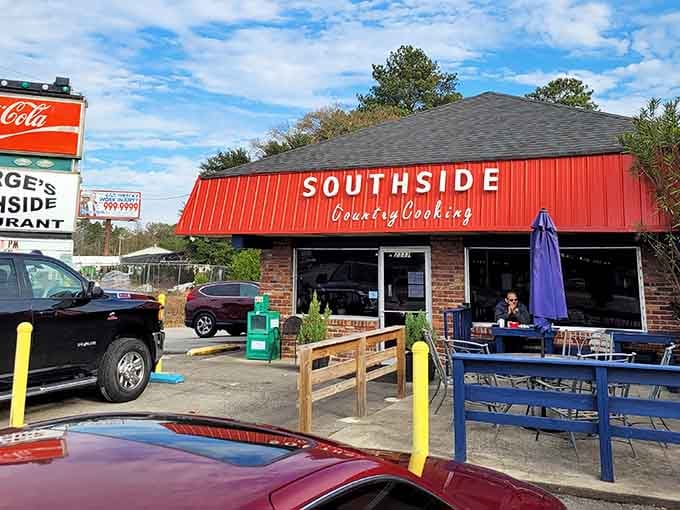 The "Southside Country Cooking" sign tells you everything you need to know: this is where real breakfast happens, not corporate nonsense.