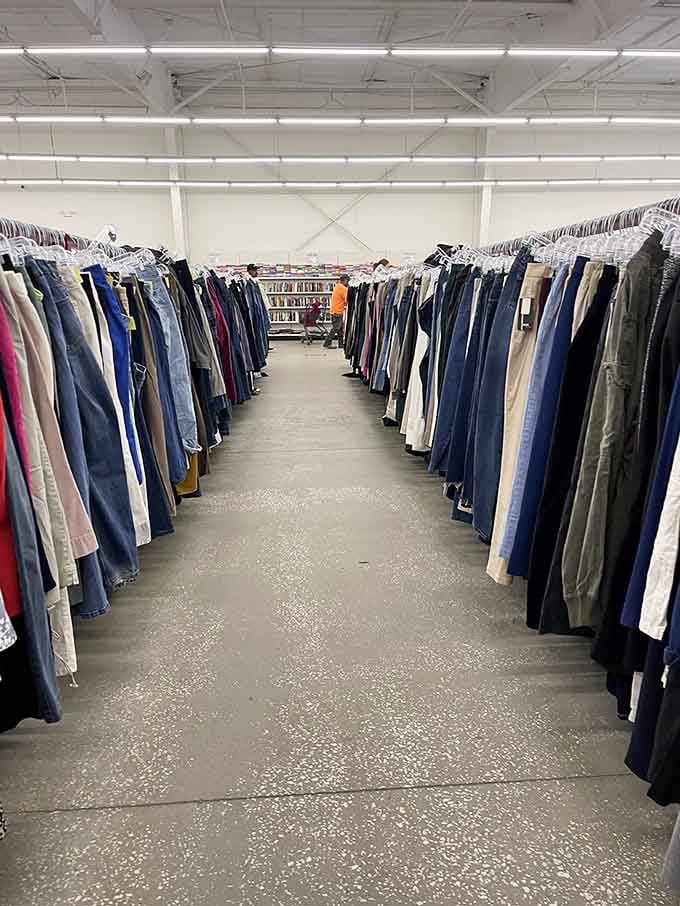 Inside, rows of jeans hide a treasure trove, like discovering a secret level in a video game where every find costs less but feels like more.