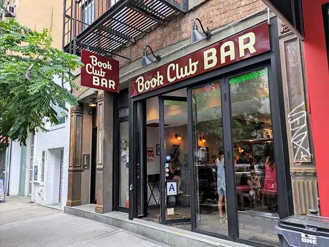 That vintage signage isn't just for show; it's your invitation to literary paradise with a liquor license.