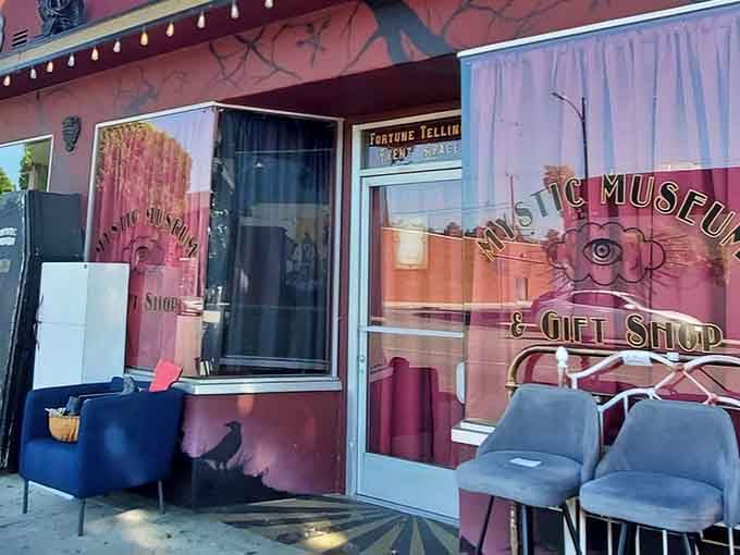 The Mystic Museum's storefront promises fortune telling and oddities, with window signage that make passersby stop and stare in Burbank.
