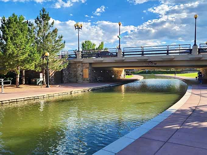 Bridges and flowing water create an urban oasis that feels worlds away from everyday Colorado.