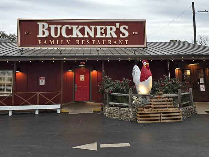 The welcoming red doors and charming exterior tell you everything you need to know about Southern hospitality done right.