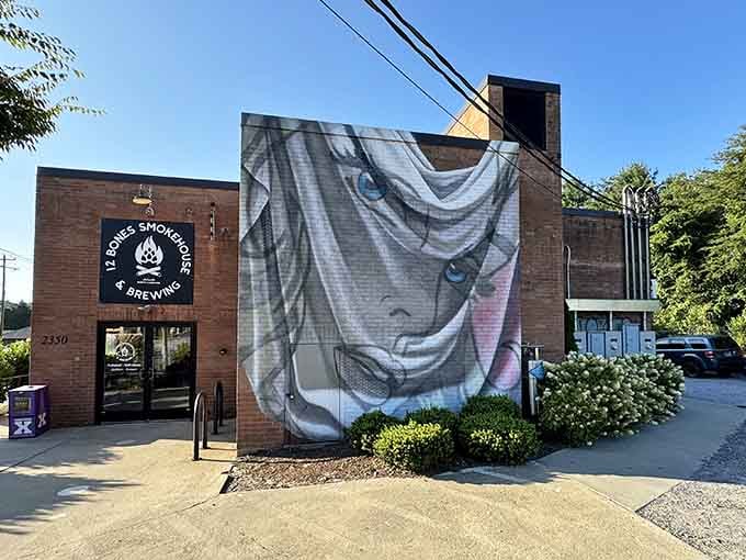 That giant mural on the side isn't just art; it's a delicious warning of what awaits inside.