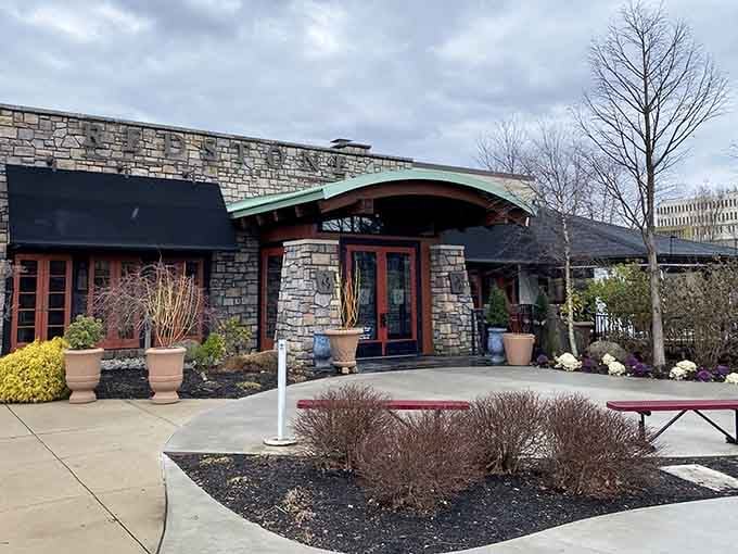 That stone facade and welcoming entrance promise good things are waiting inside for your hungry stomach.