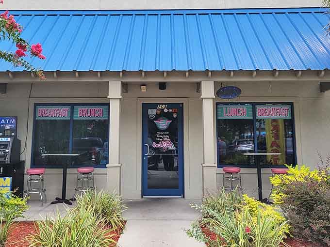 That bright blue awning isn't just for show&mdash;it's a beacon guiding hungry souls to breakfast paradise.