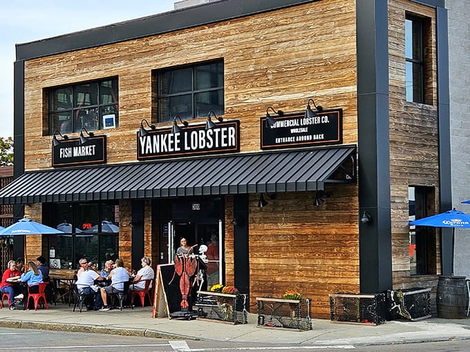 The weathered wooden exterior of Yankee Lobster speaks volumes - this isn't a place that needs fancy frills when the seafood does all the talking.