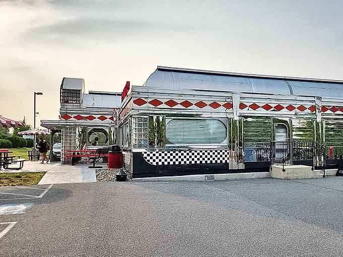 The gleaming chrome exterior of Wimpy & Dee's shines like a beacon for hungry travelers passing through Honey Brook.