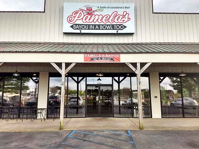 The unassuming exterior of Pamela's Bayou In A Bowl Too promises what every great Louisiana eatery should: authentic flavors without the fancy facade.