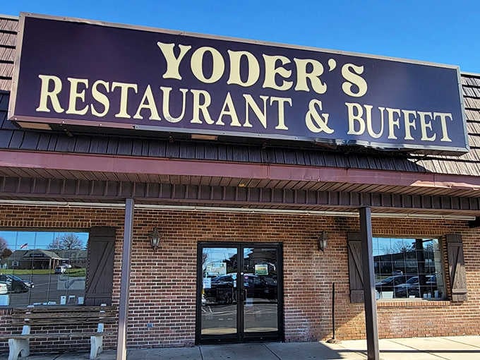 Yoder's iconic sign beckons hungry travelers like a lighthouse for the famished. Those bold yellow letters promise a buffet experience worth writing home about.