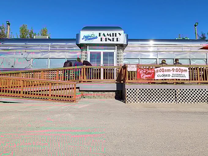 The gleaming chrome exterior of Little Richard's stands like a time machine to simpler days, beckoning hungry travelers with nostalgic charm.