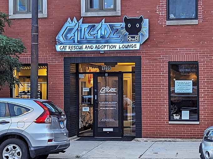 That retro-futuristic sign glowing against brick tells you something special awaits inside this Chicago gem.