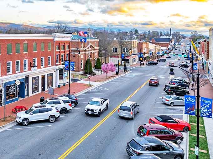Wytheville sprawls beneath golden afternoon light, a patchwork of history and small-town charm nestled in Virginia's Blue Ridge Mountains.