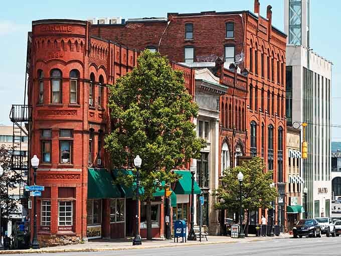 Historic red brick buildings stand proudly along Utica's streets, their ornate facades telling stories of a city with character that money can't manufacture.