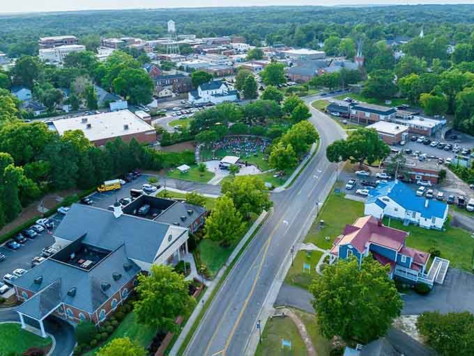 From above, Rockingham spreads out like a Norman Rockwell painting with better parking and actual cell service.