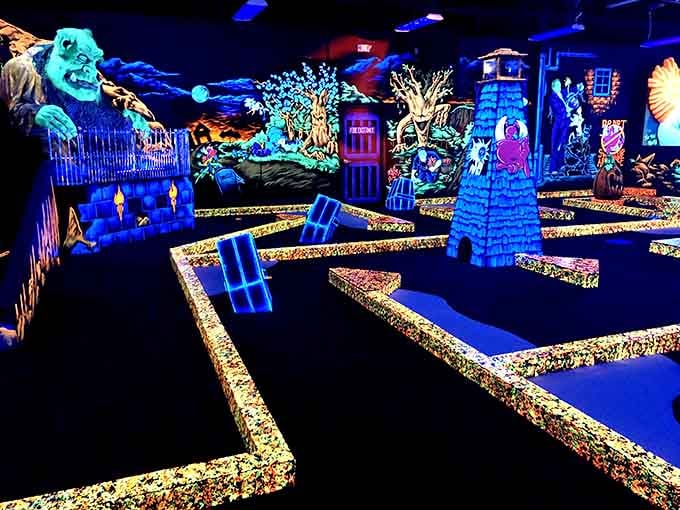 Classic monsters meet disco lighting in what might be the most entertaining putting green you'll ever encounter.