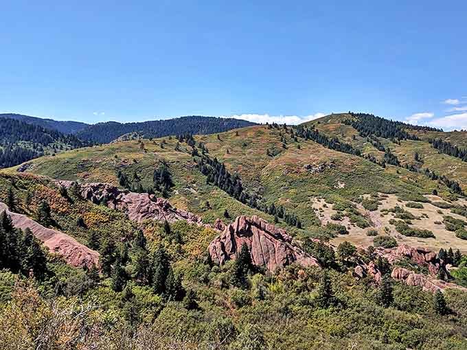 The rolling hills of Roxborough reveal their secret: these tilted red rock formations aren't just geology&mdash;they're nature's own modern art installation.