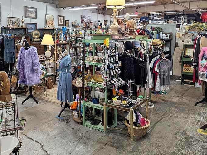 Inside Fleur De Flea, vintage treasures stack up like a beautifully chaotic time capsule of American style.