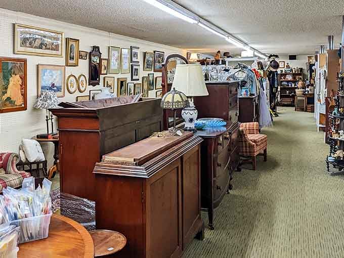 Every surface tells a story in this treasure-filled wonderland where furniture stacks like delicious layers of history cake.