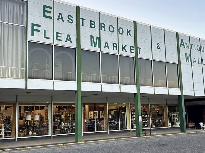 The unassuming facade of Eastbrook Flea Market hides a treasure trove within, like finding out your quiet neighbor was once a rock star.