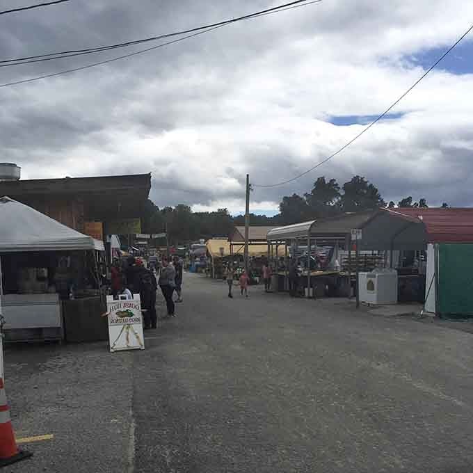 Down this gravel lane, the hunt begins—tables tempt you like a game show prize aisle.