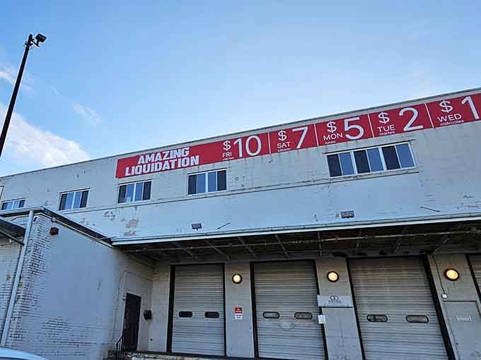 That warehouse exterior might look industrial, but inside awaits a treasure trove where bargain dreams come true daily.