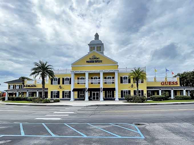 The grand entrance channels Southern plantation architecture with a retail twist. Like Tara from Gone with the Wind, if Scarlett O'Hara had a serious shopping habit.