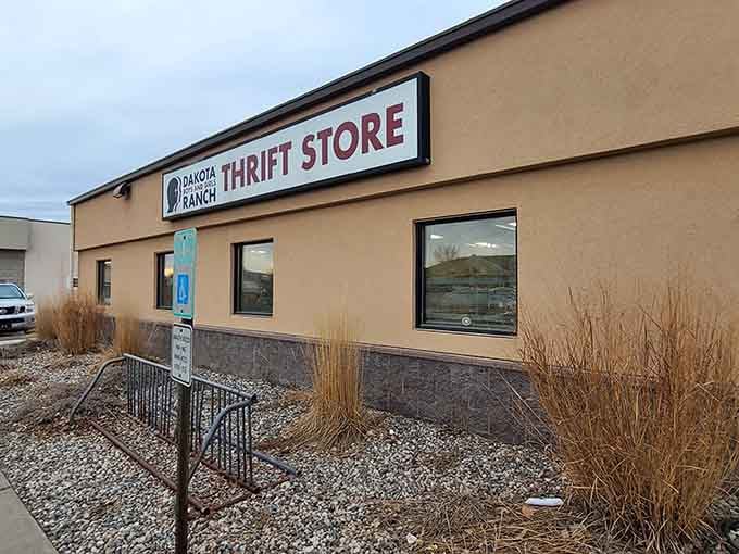 The unassuming exterior of Dakota Boys and Girls Ranch Thrift Store – where treasure hunting doesn't require a passport, just a keen eye and sense of adventure.