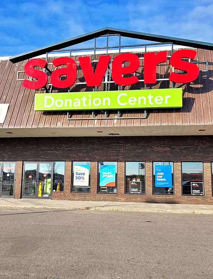 The Donation Center entrance serves as the gateway where yesterday's impulse purchases begin their journey toward becoming tomorrow's treasured finds, all under that unmistakable red signage.