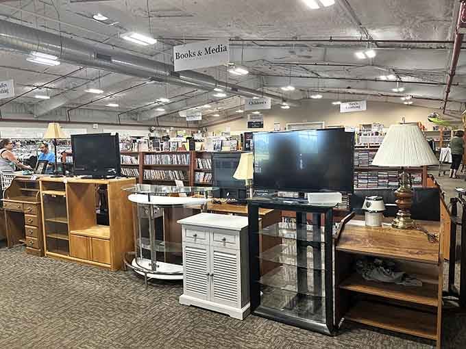 Furniture and electronics sections stretch endlessly, proving one person's upgrade is absolutely your gain today.