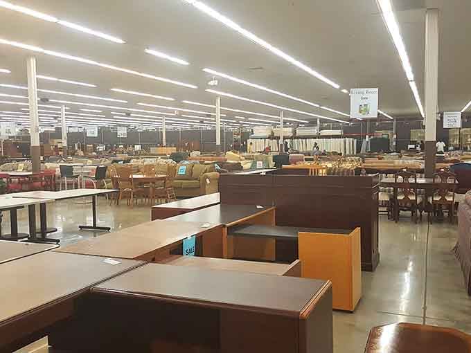 The furniture section stretches as far as the eye can see, a wonderland of potential dining rooms and living spaces waiting for their second act.