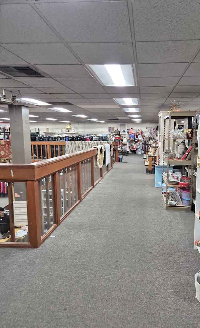 Spacious aisles and well-organized displays invite treasure hunters to explore Jubilee REACH's vast collection of secondhand gems and jewelry.