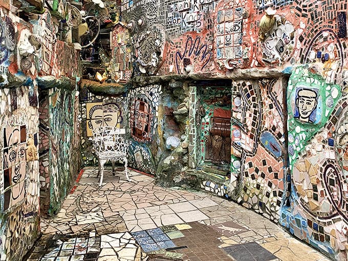 Where reality takes a vacation. Every inch of Philadelphia's Magic Gardens tells a story through fragments that somehow create a cohesive wonderland.