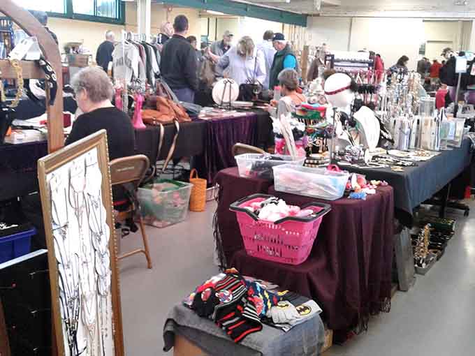 Table after table of jewelry, accessories, and collectibles stretch across the market like a treasure map come to life.