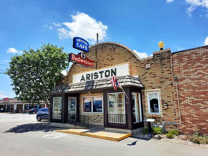 The Route 66 shield painted right into the parking lot reminds you this isn't just any restaurant, it's history you can taste.