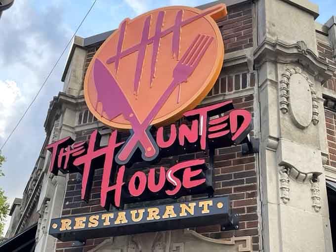 The Haunted House Restaurant's iconic signage proves that sometimes the best marketing is just being completely, unapologetically yourself.