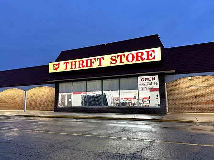 Early morning light catches the storefront just right, making that yellow sign practically glow with possibility.