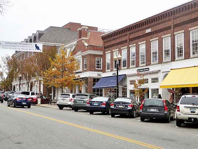 Hanover's Main Street could double as a movie set with its classic brick facades and golden autumn trees. Small-town charm with Ivy League polish.