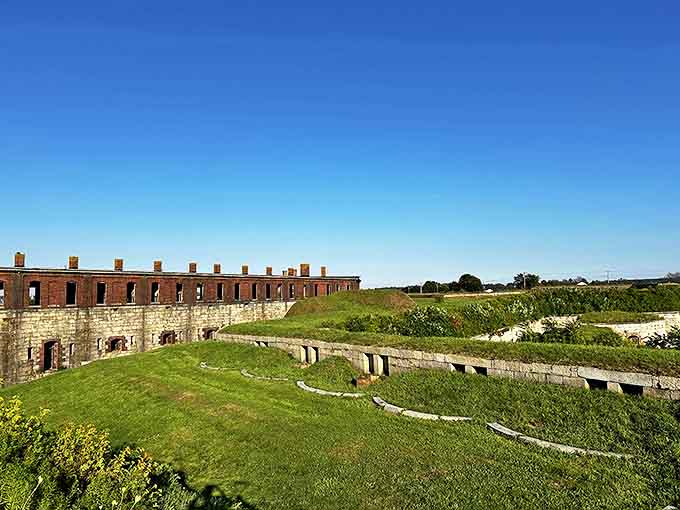 The imposing fa&ccedil;ade of Fort Adams stretches across the landscape like a stone sentinel, guarding Newport Harbor with the same steadfast determination since the 19th century.