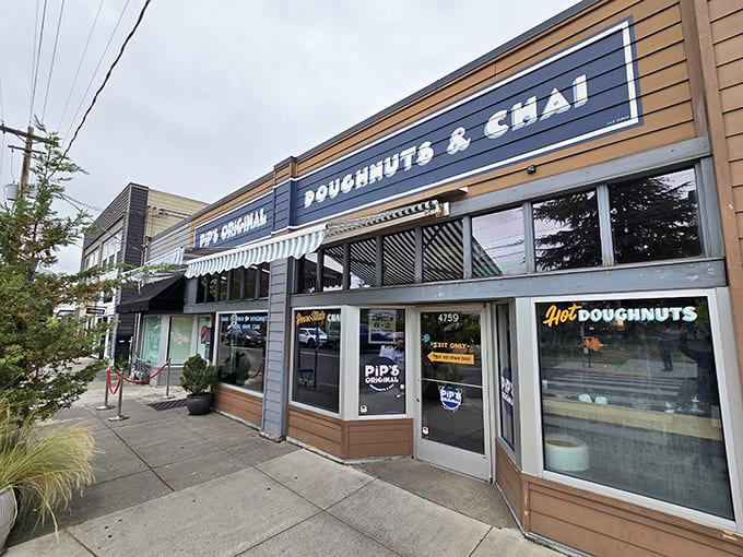 That blue and copper storefront isn't just charming, it's basically sending out a beacon for doughnut lovers everywhere.