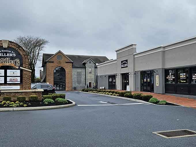 The welcoming facade of Miller's Smorgasbord beckons with brick and modern touches blending seamlessly together.