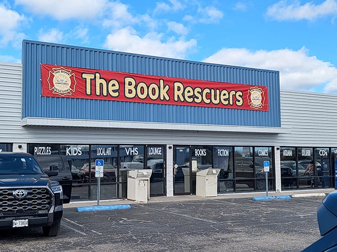 That red sign isn't just decoration, it's a beacon calling every book lover within a fifty-mile radius.