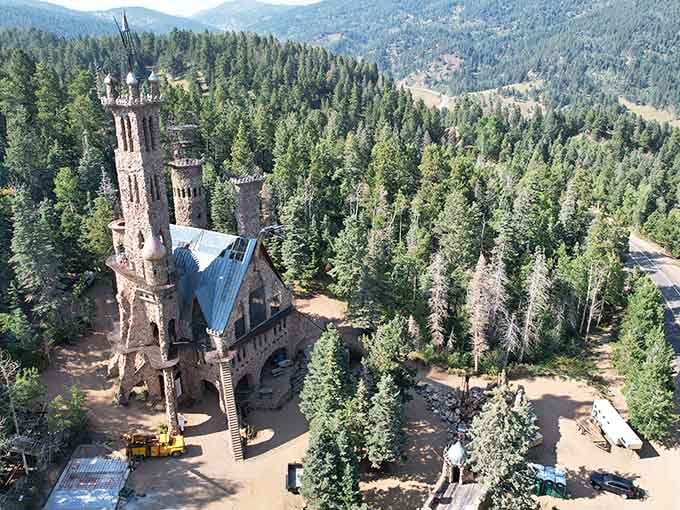 Multiple towers reach skyward with the kind of architectural ambition that makes modern buildings look downright timid.