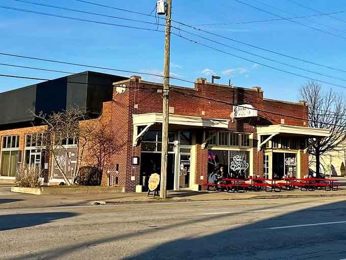 That brick facade and those welcoming windows promise exactly what's waiting inside: seriously good barbecue with personality.