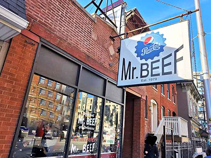 The unassuming brick exterior of Mr. Beef belies the culinary treasures within. Chicago's food landmarks rarely need neon signs to announce their greatness.
